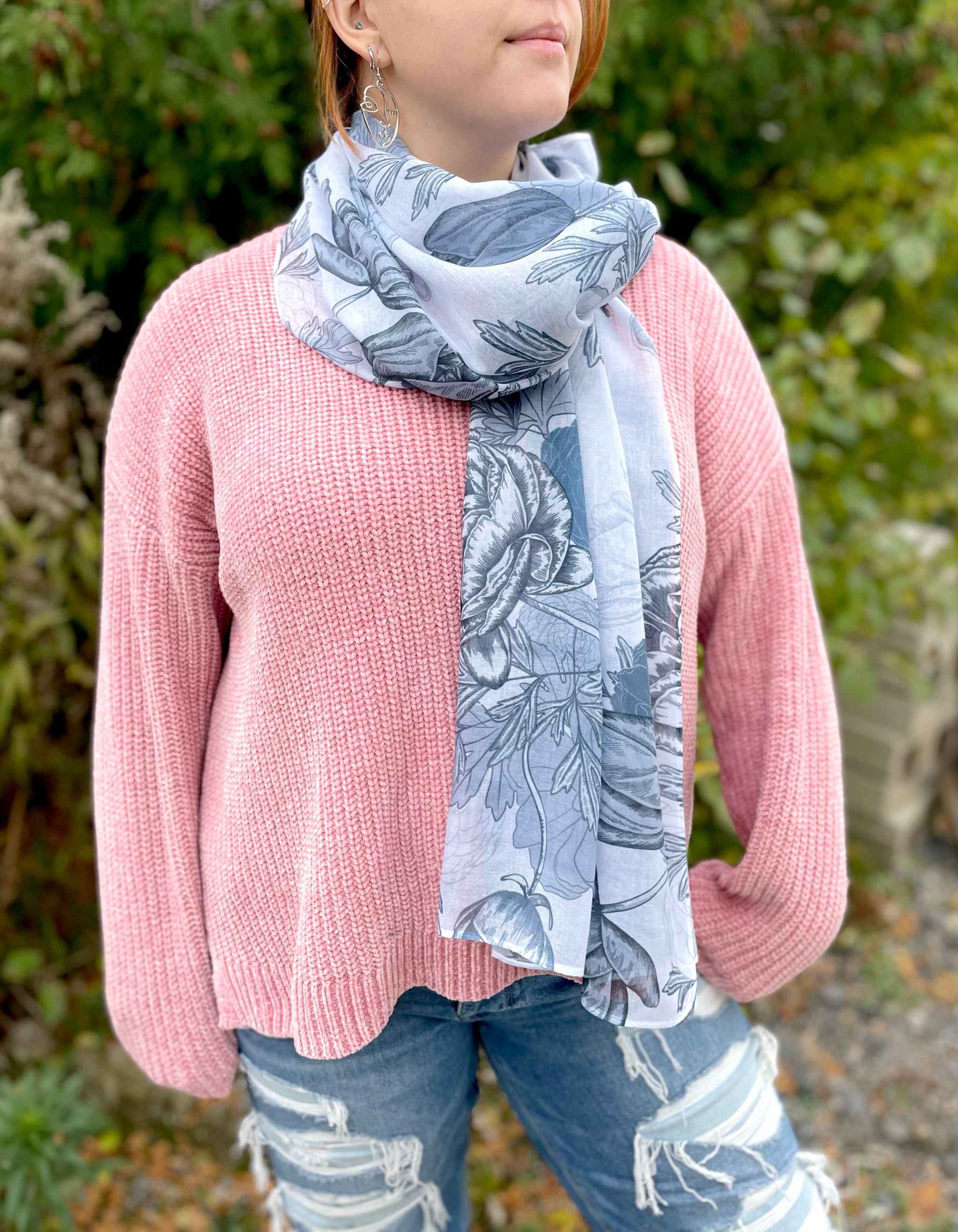 Blue-Grey Floral Scarf – Rust Belt Love